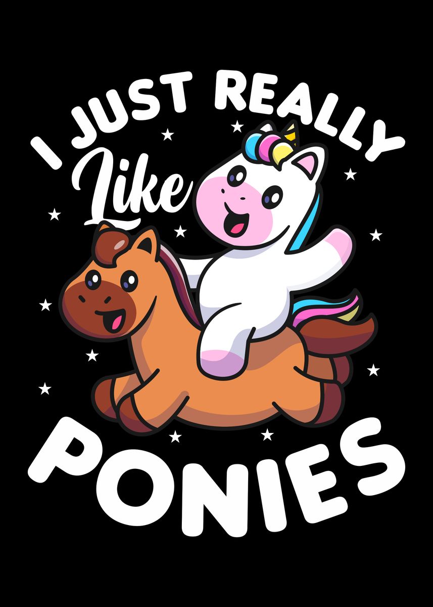 'Unicorn Riding Pony' Poster, picture, metal print, paint by Andreas Schellenberg | Displate