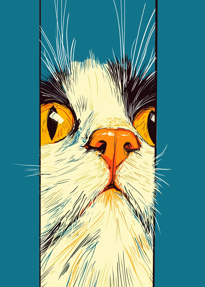 'Curious Cat Portrait' Poster, picture, metal print, paint by Erzebet ...