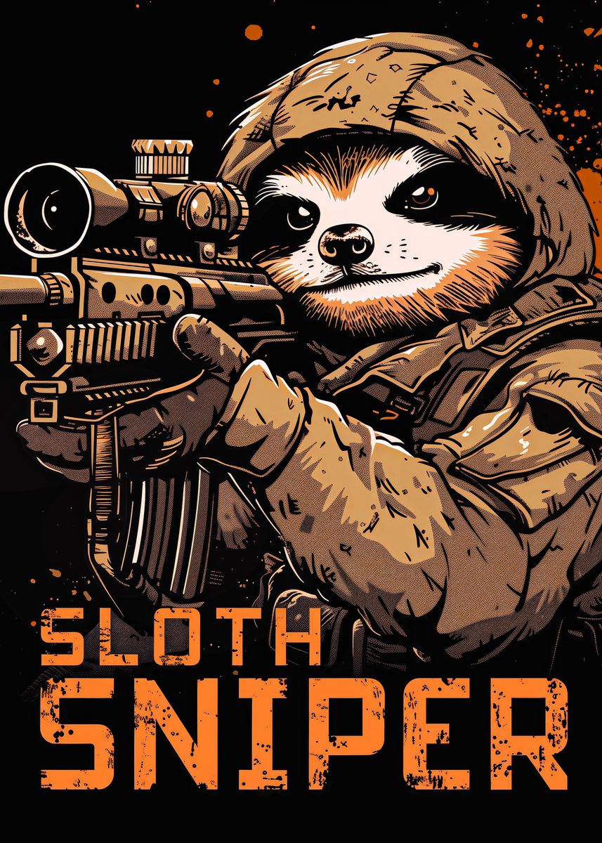 'Sloth Sniper Illustration' Poster, picture, metal print, paint by ...