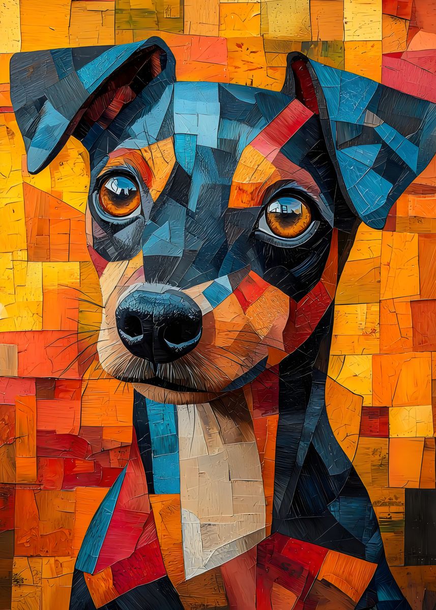 'Geometric Cubist Dog Portrait' Poster, picture, metal print, paint by ...