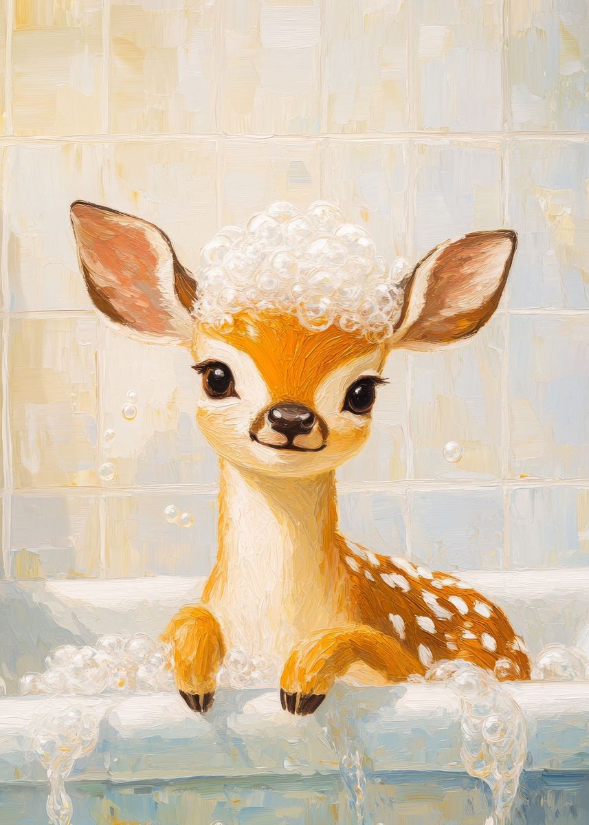 'Fawn in a Bubble Bath' Poster, picture, metal print, paint by Mason ...