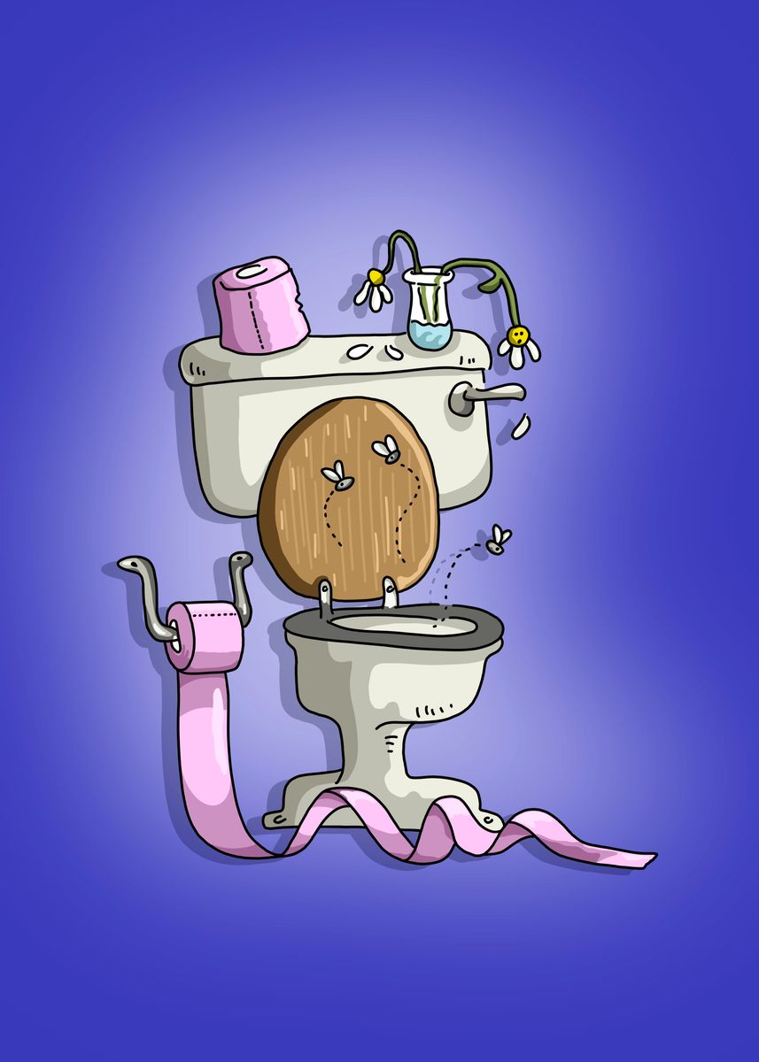 'Toilet Trouble Cartoon' Poster, picture, metal print, paint by Aiden ...