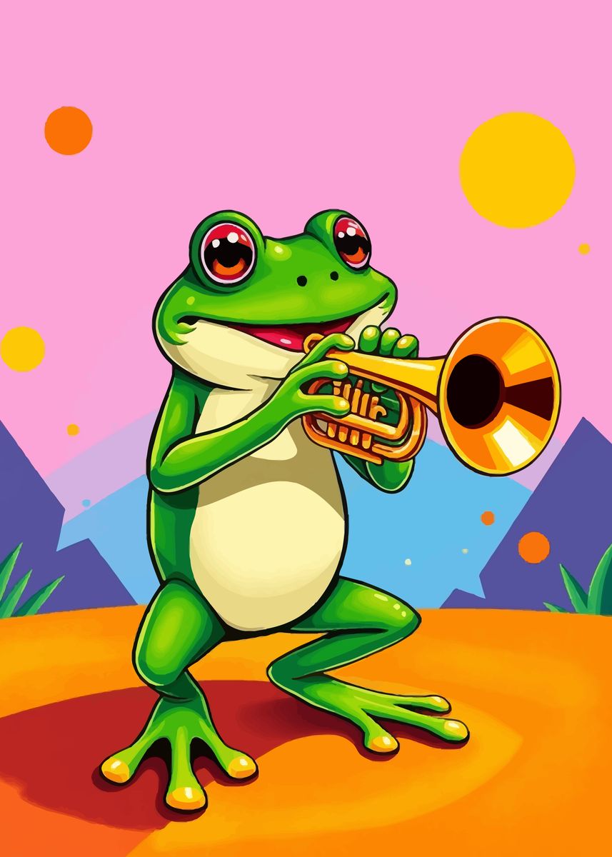 'Frog Playing Trumpet' Poster, picture, metal print, paint by DEGUZMAN ...