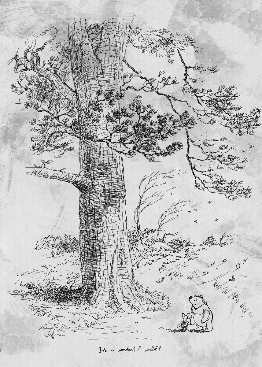 'Pooh Sketch Tree' Poster, picture, metal print, paint by Disney | Displate