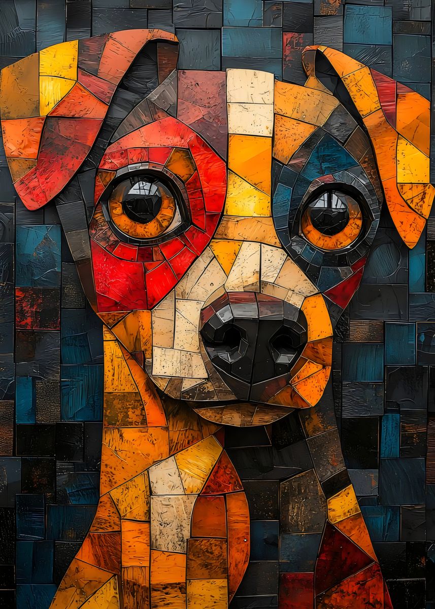 'Colorful Cubist Dog Portrait' Poster, picture, metal print, paint by ...