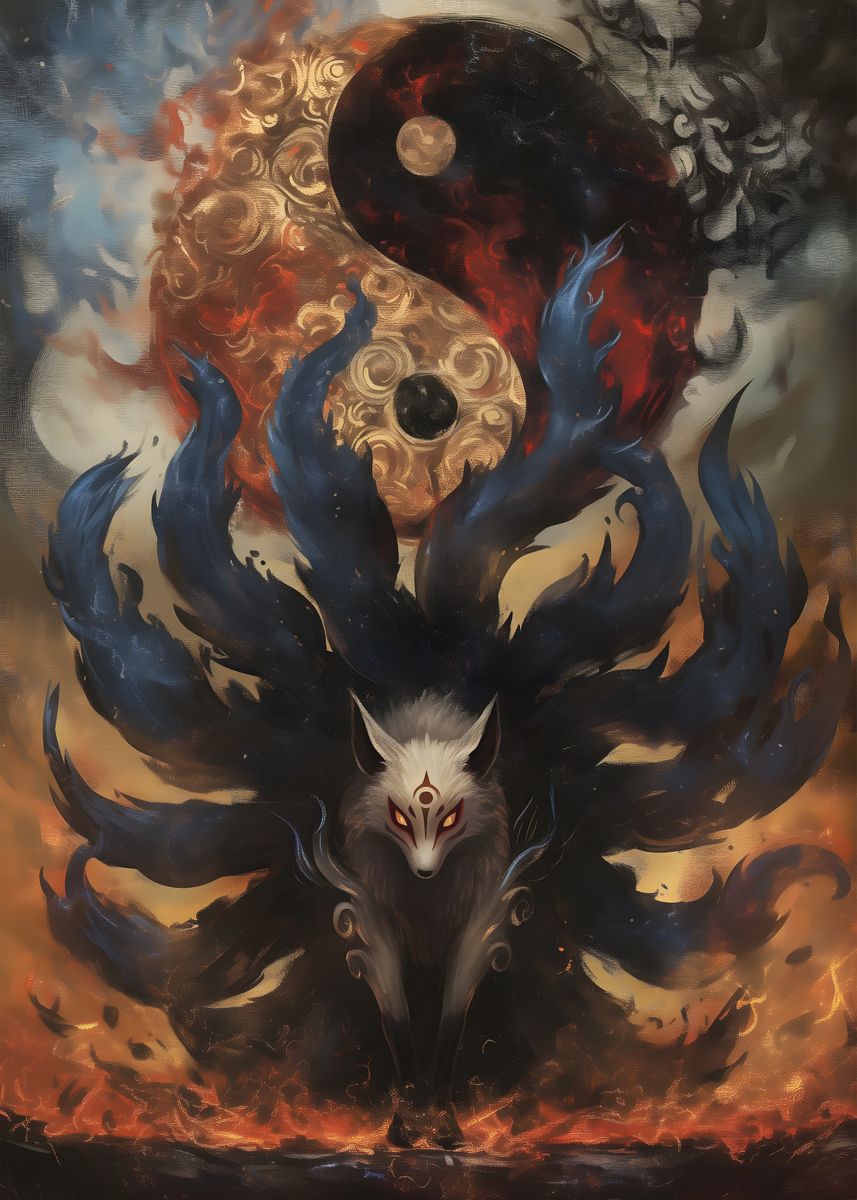 'Nine-Tailed Fox Yin Yang' Poster, picture, metal print, paint by ...