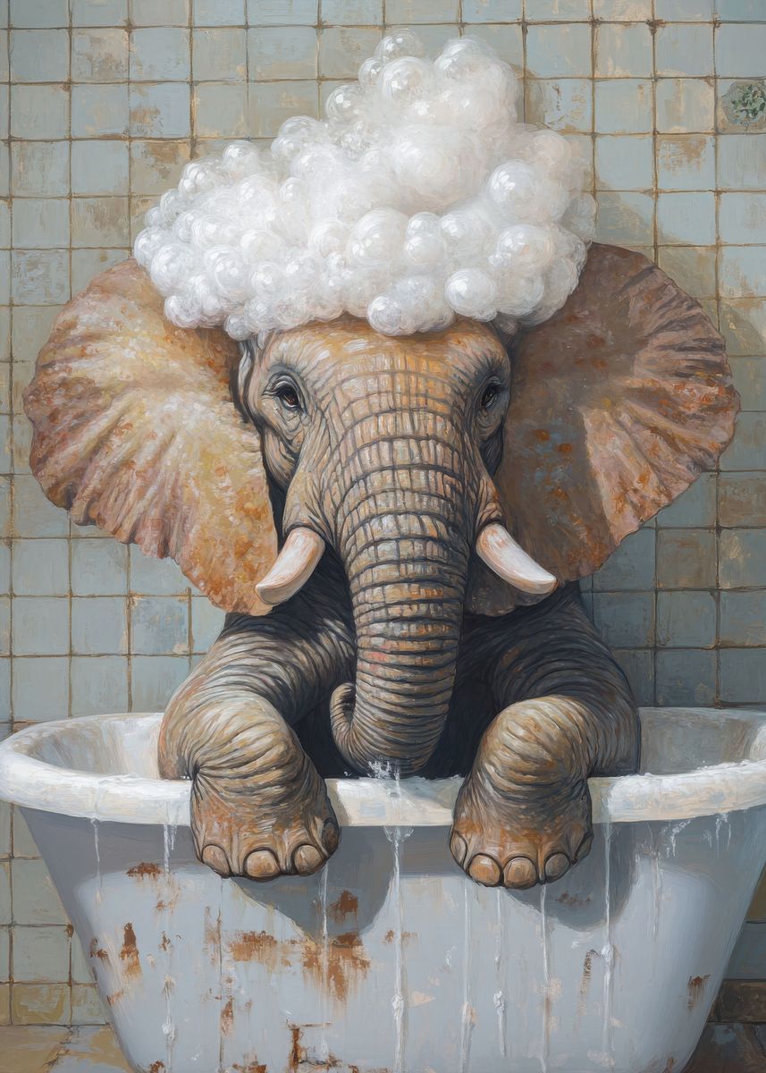 'Elephant in a Tub' Poster, picture, metal print, paint by Mason Clark ...