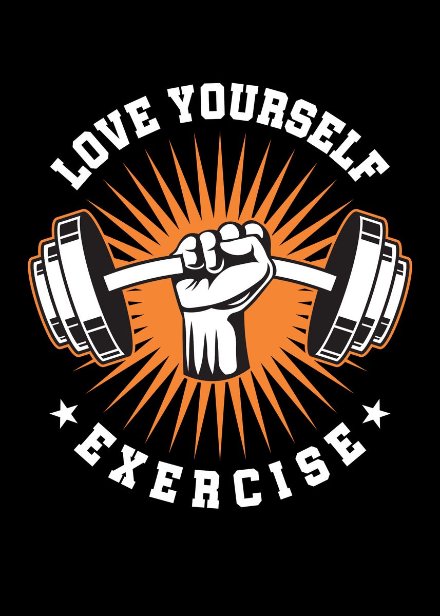 'Love Yourself Exercise' Poster, picture, metal print, paint by Andreas Schellenberg | Displate