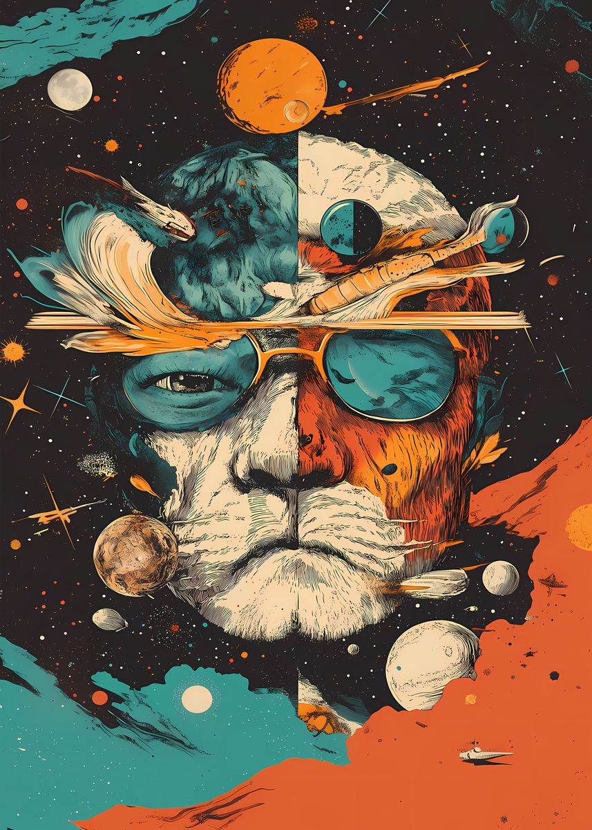 'Cosmic Lion Abstract Space ' Poster, picture, metal print, paint by ...