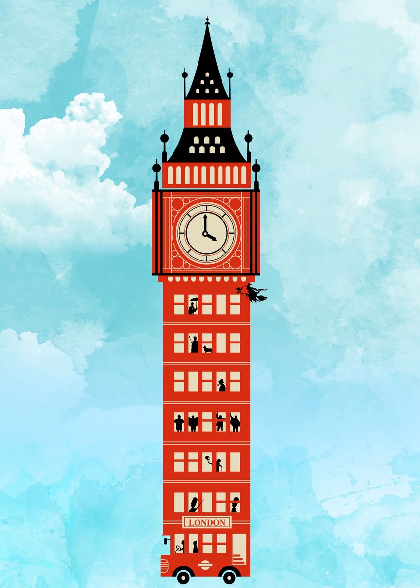 'Big Ben with London Bus' Poster, picture, metal print, paint by Pepe ...