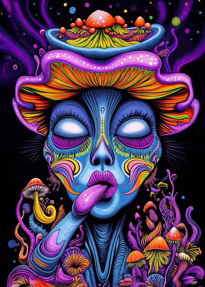 'Psychedelic Shroom Spirit – Surreal Mushroom Vision' Poster, picture ...