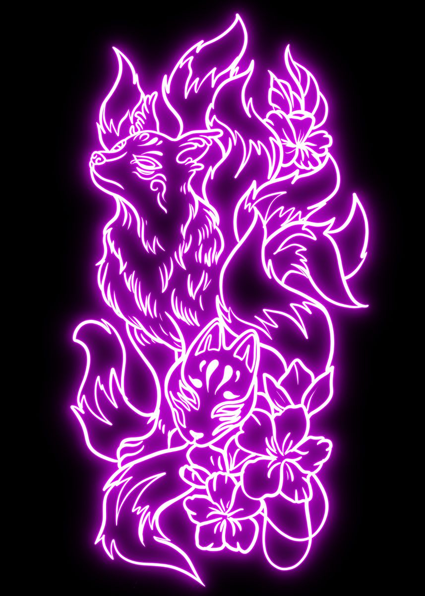 'Neon Kitsune Fox Art' Poster, picture, metal print, paint by Pegasus ...