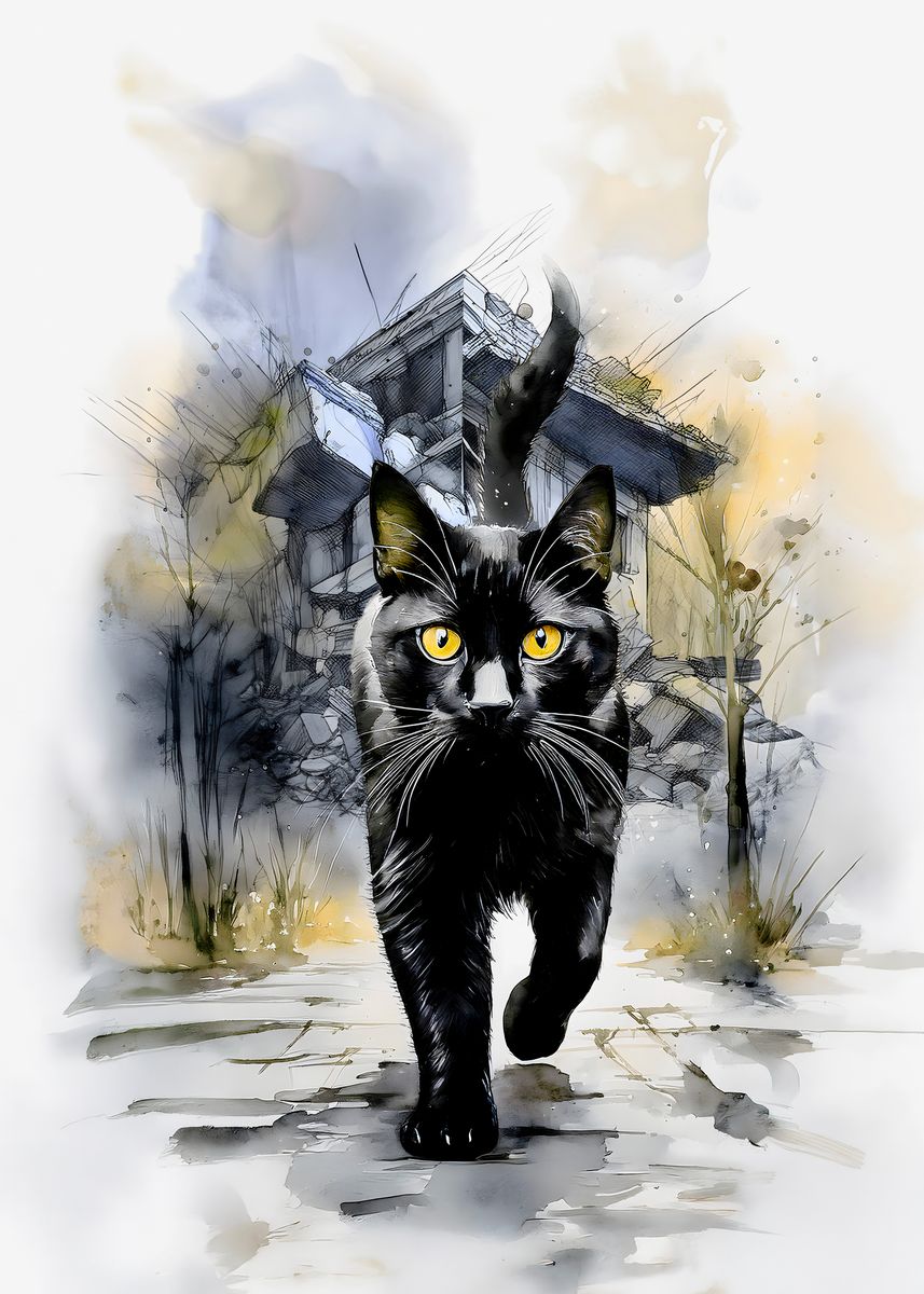 'Cat Coming out of Hiding' Poster, picture, metal print, paint by ...