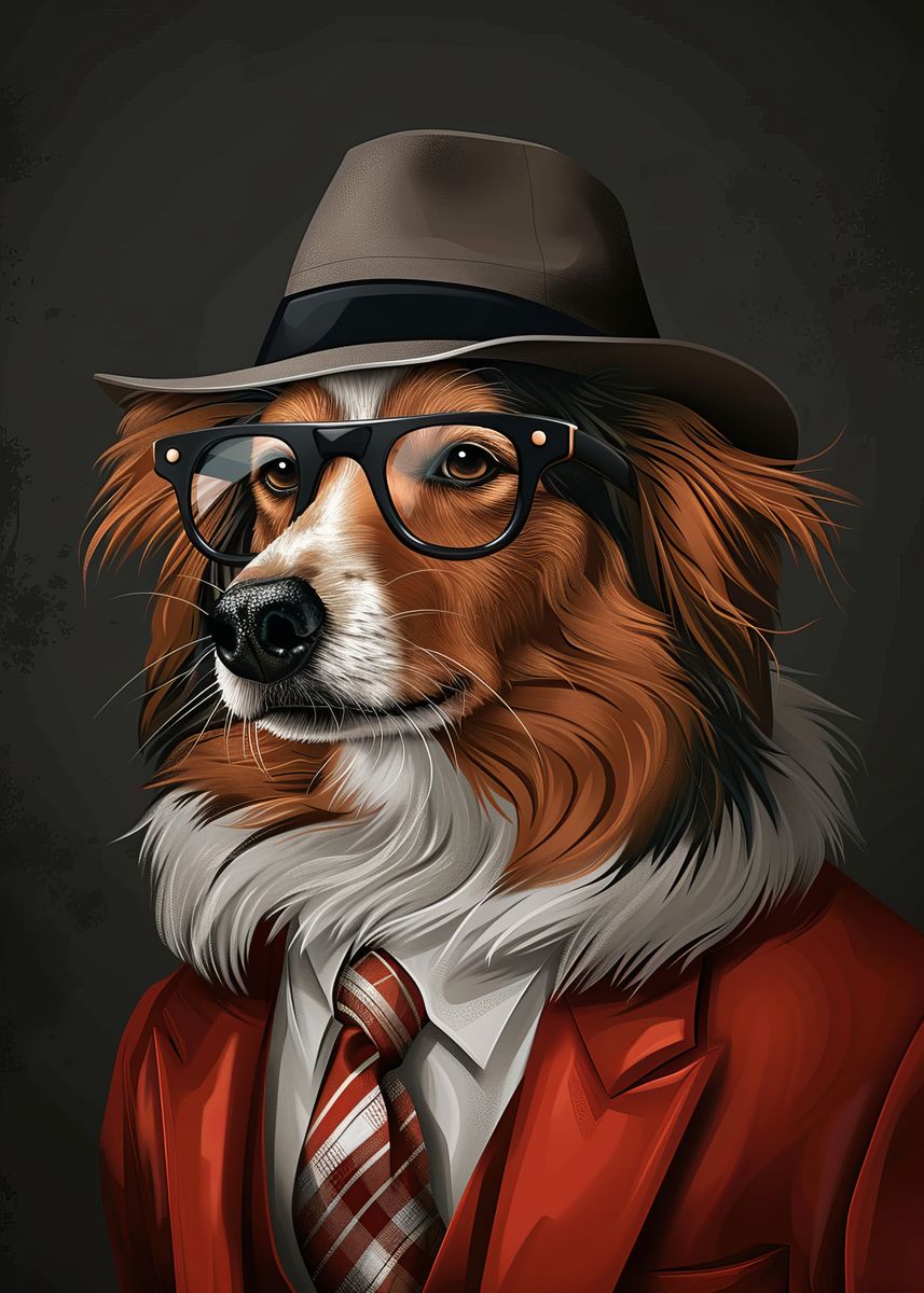 'Shetland Sheepdog in Suit and Hat' Poster, picture, metal print, paint ...