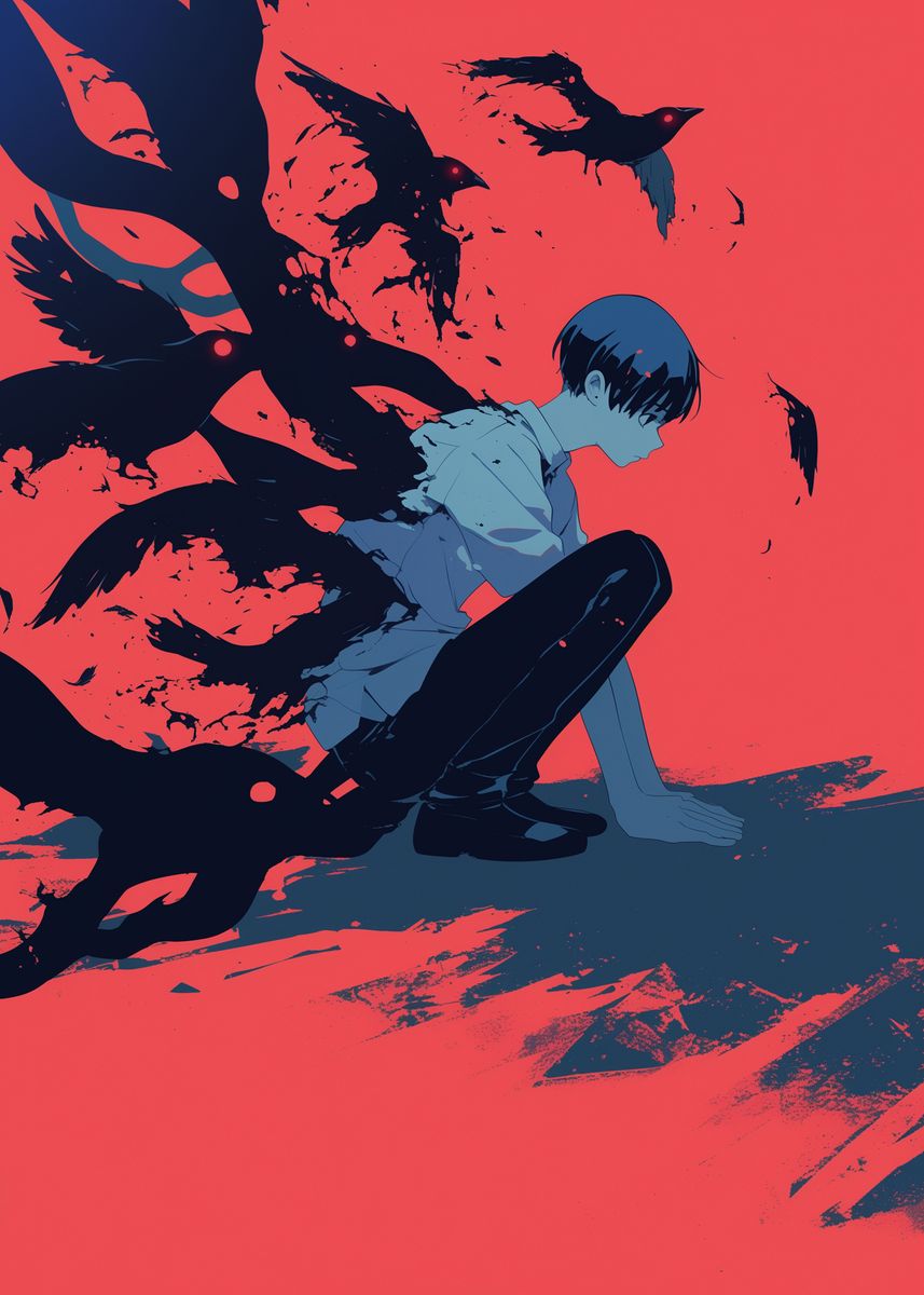 'Anime Boy with Crows' Poster, picture, metal print, paint by Tomorrow ...
