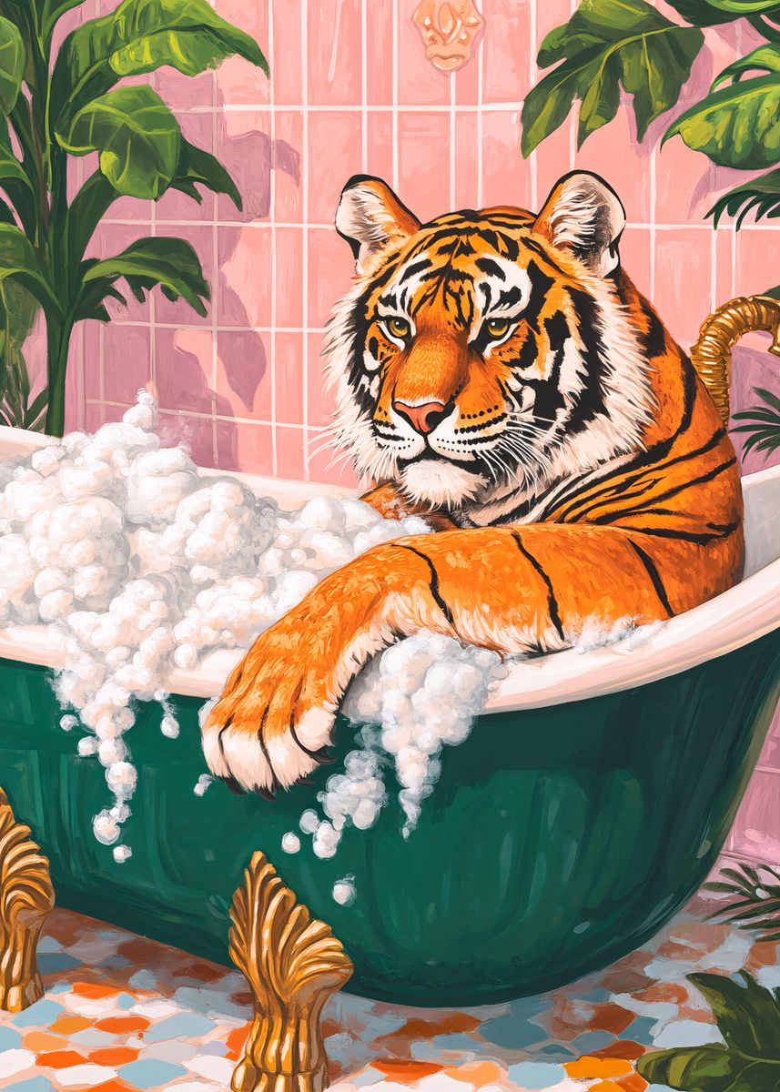 'Tiger in a Bubble Bath' Poster, picture, metal print, paint by Leoni ...
