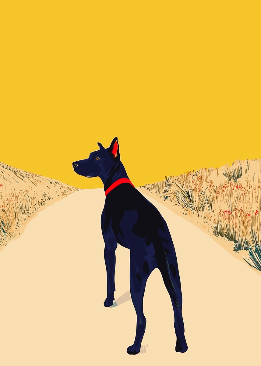 'Black Dog on Path' Poster, picture, metal print, paint by Erzebet ...