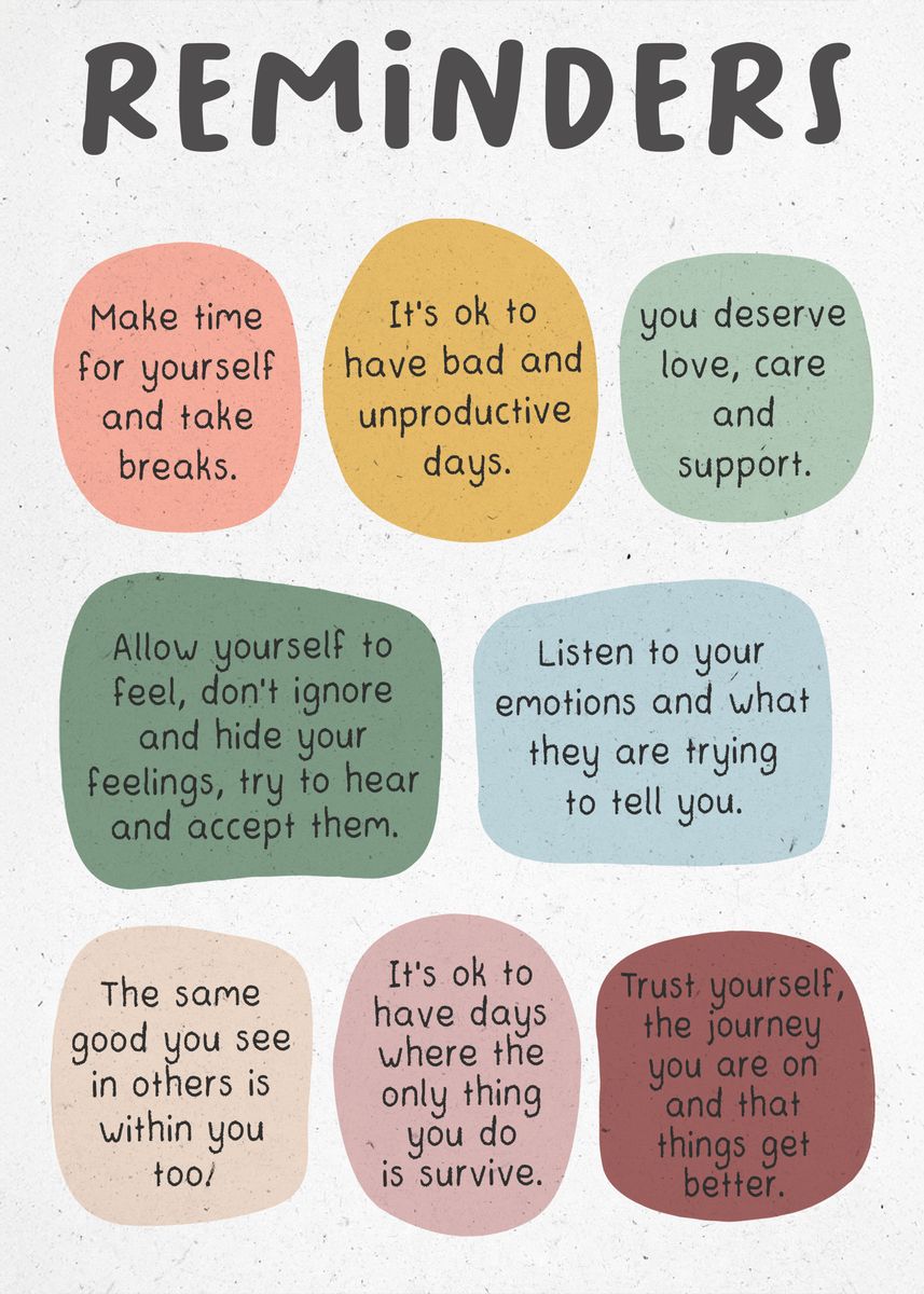 'Self-Care Mental Health Reminders' Poster, picture, metal print, paint ...