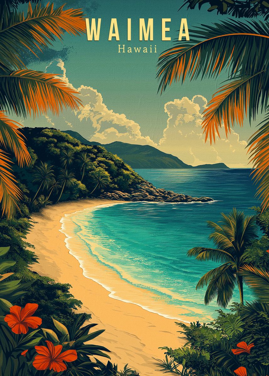 'Waimea Bay Hawaii Travel Poster' Poster, picture, metal print, paint ...