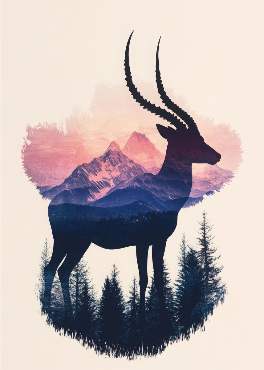 'Mountain Antelope Silhouette' Poster, picture, metal print, paint by ...