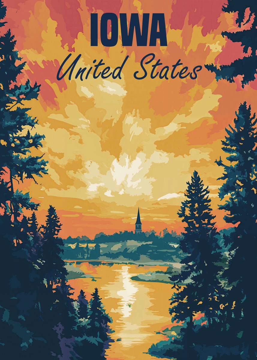'Iowa Sunset Landscape Poster' Poster, picture, metal print, paint by ...