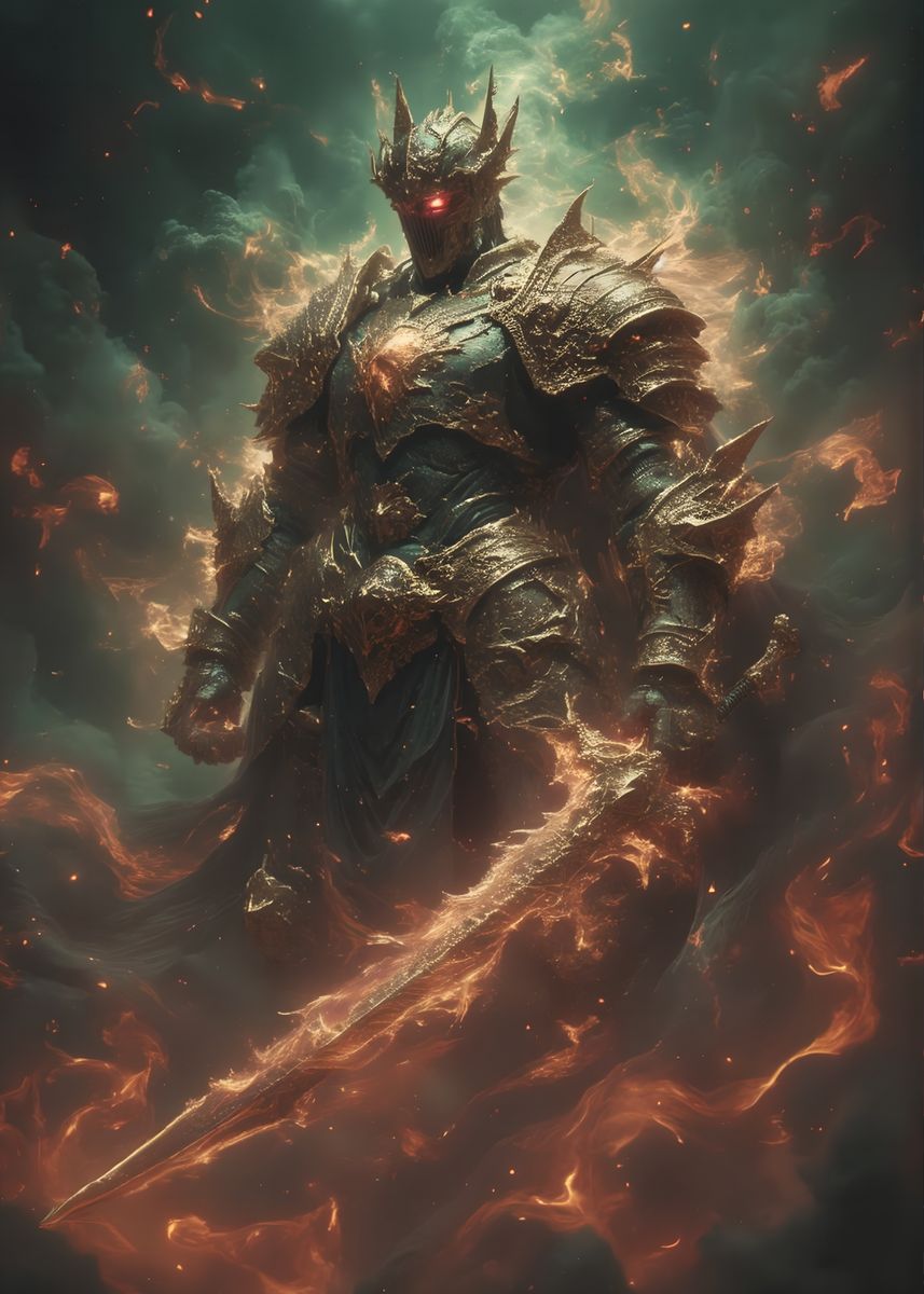 'Fiery Armored Warrior' Poster, picture, metal print, paint by ...