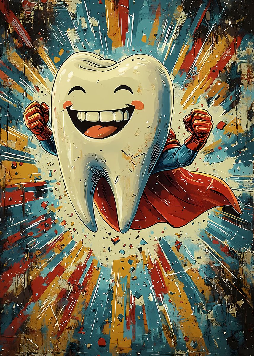 'Super Tooth Hero' Poster, picture, metal print, paint by ...