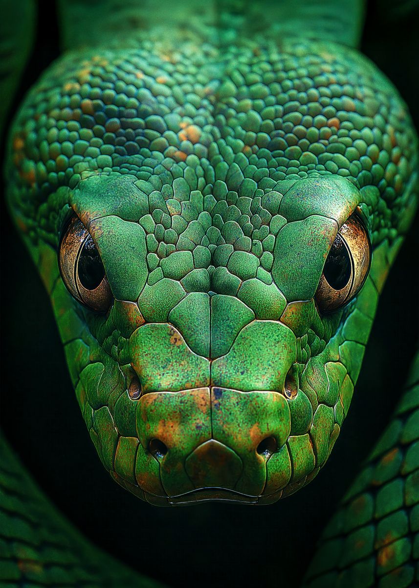 'Green Snake Close-Up' Poster, picture, metal print, paint by ...