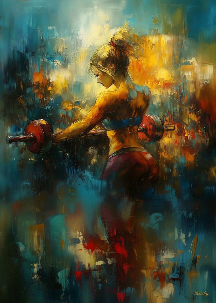 'Woman Lifting Weights Abstract Art' Poster, picture, metal print ...