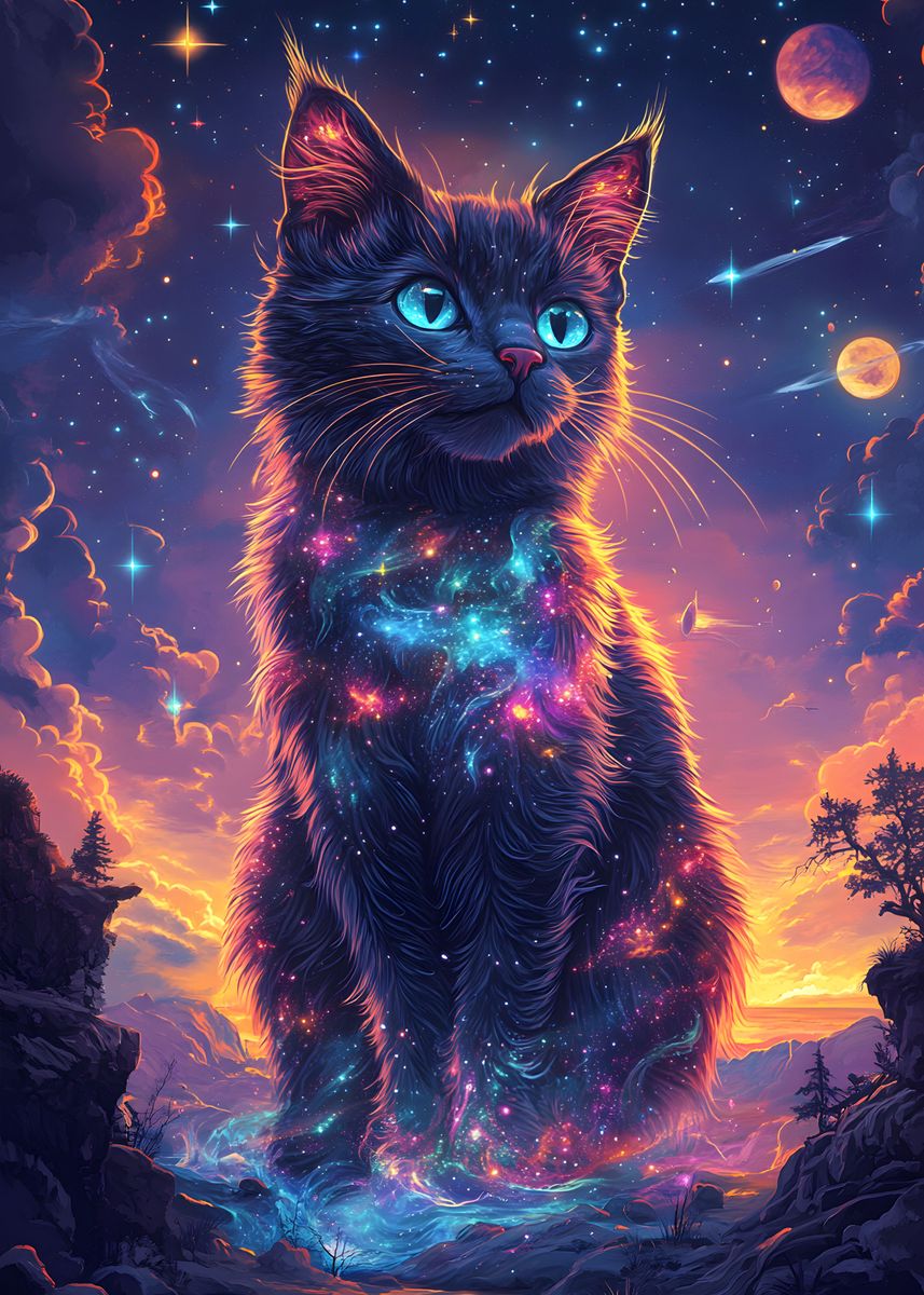 'Cosmic Cat' Poster, picture, metal print, paint by Chromapix | Displate