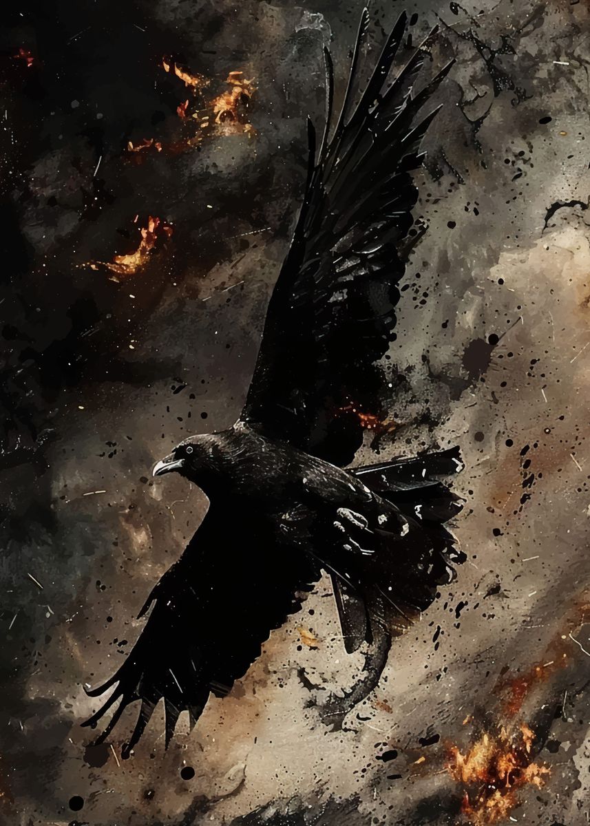 'Black Raven in Flight' Poster, picture, metal print, paint by kapten ...