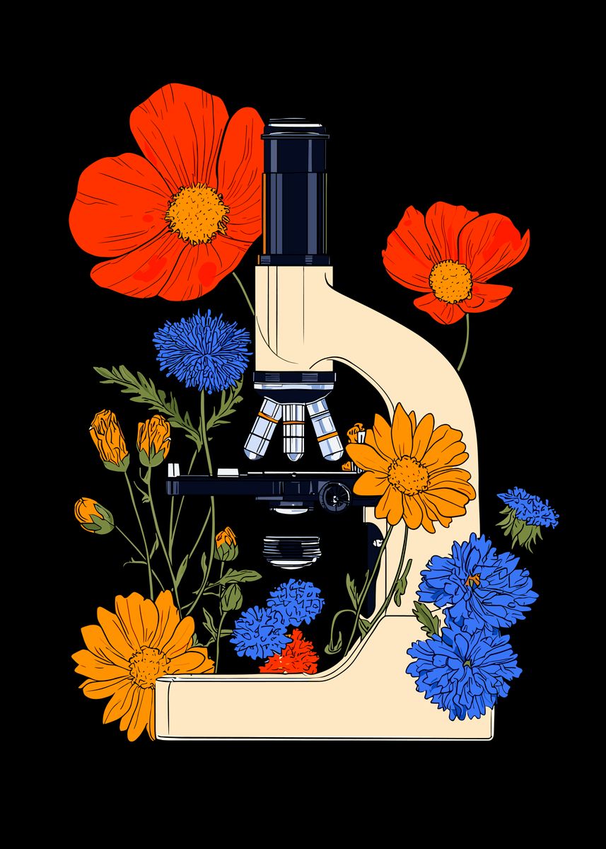 'Microscope with Flowers' Poster, picture, metal print, paint by ...