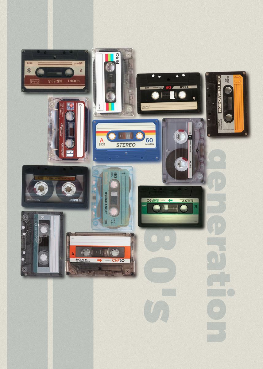 '80s Cassette Tapes' Poster, picture, metal print, paint by Denise ...