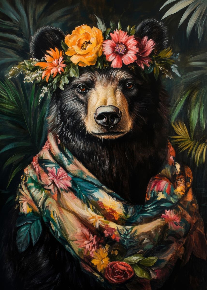 'Floral Bear Portrait' Poster, picture, metal print, paint by Byrdyak ...