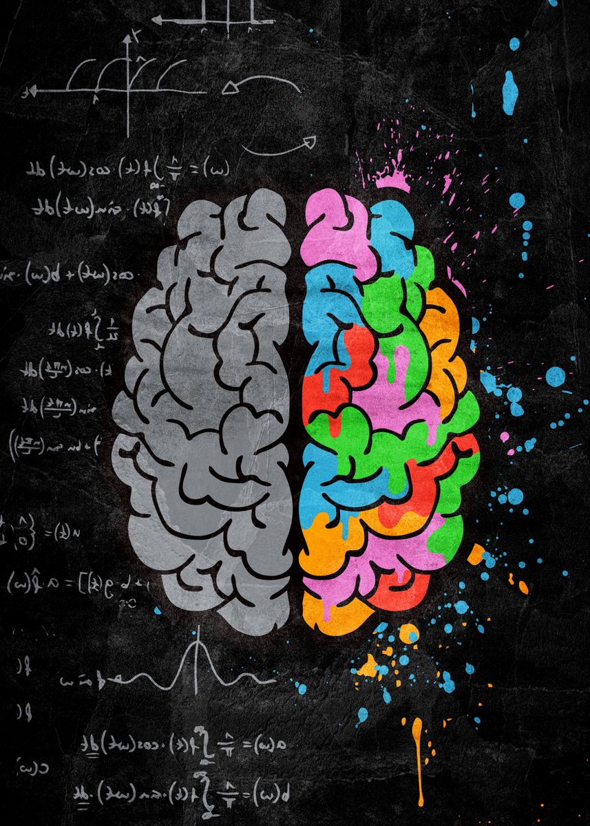 'Colorful Brain with Equations' Poster, picture, metal print, paint by ...
