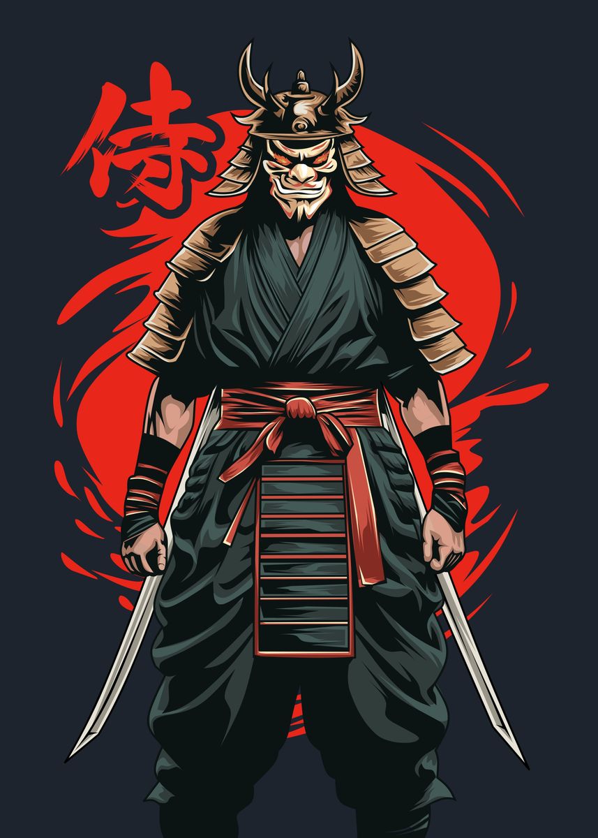 'Samurai Warrior Illustration' Poster, picture, metal print, paint by Miracle Studio | Displate