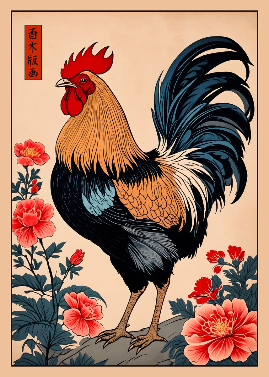 'Rooster Japanese Art' Poster, picture, metal print, paint by Yushiroe ...