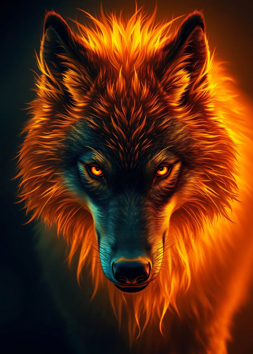 'Fiery Wolf Portrait' Poster, picture, metal print, paint by Scorpio ...