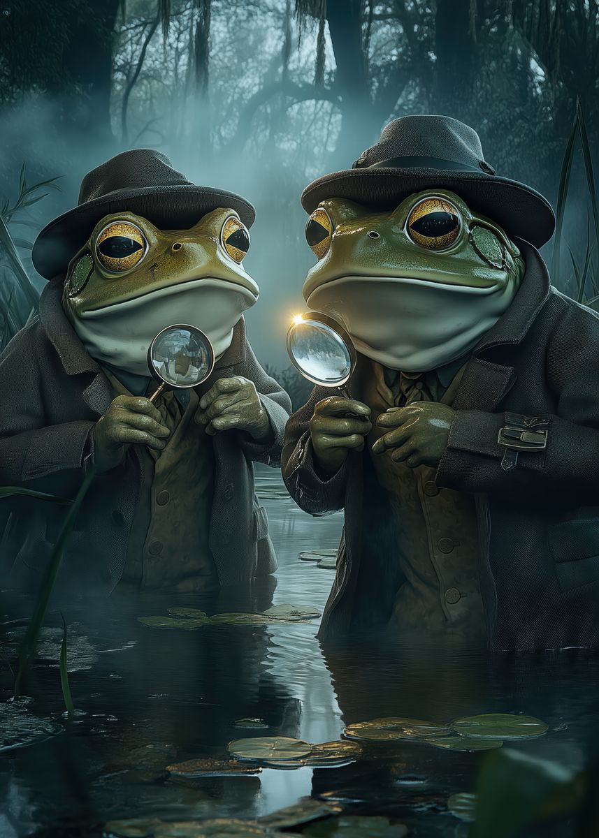 'Frog Detectives' Poster, picture, metal print, paint by Rawbin | Displate