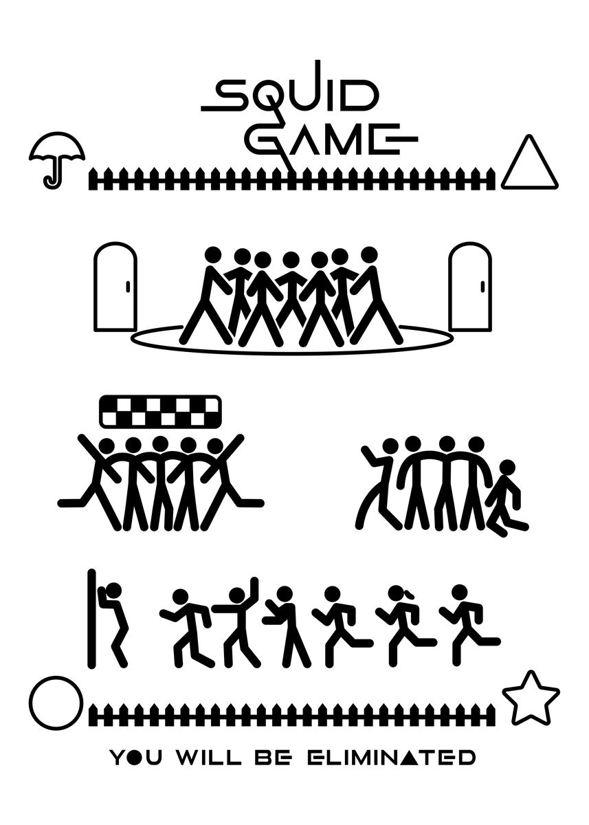 'Eliminated' Poster, picture, metal print, paint by Squid Game | Displate