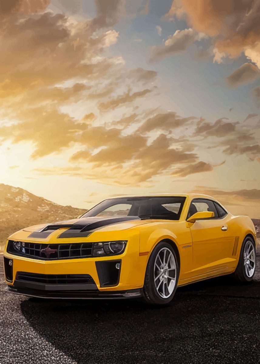 'Yellow Camaro Sunset' Poster, picture, metal print, paint by ...