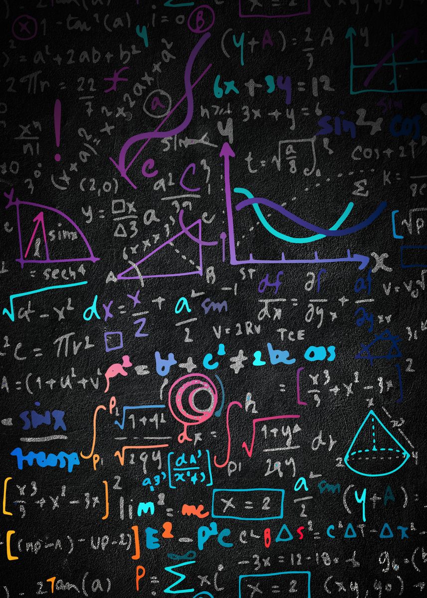 'Math Equations on Blackboard' Poster, picture, metal print, paint by ...