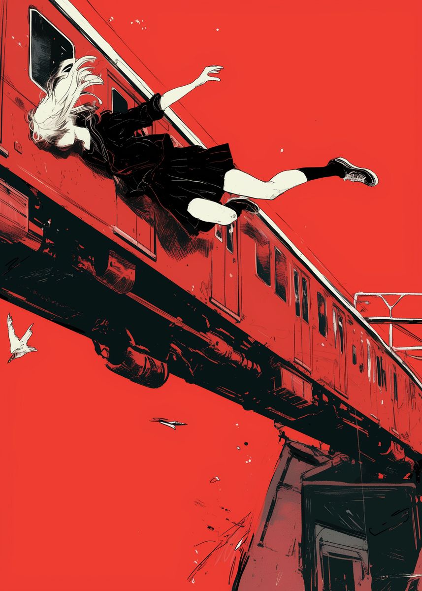 'Falling Girl Anime Art' Poster, picture, metal print, paint by ...