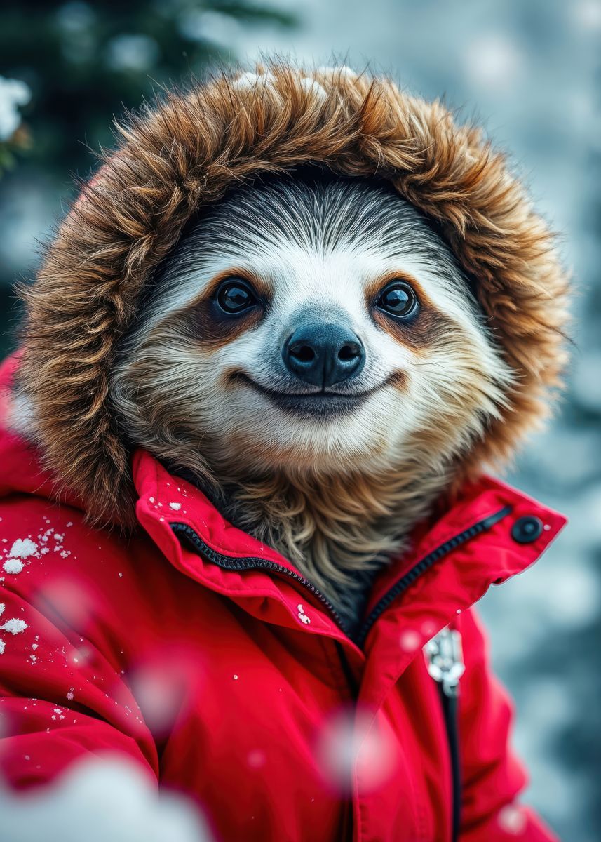 'Hiking Sloth in red winter jacket - funny animal ' Poster, picture ...