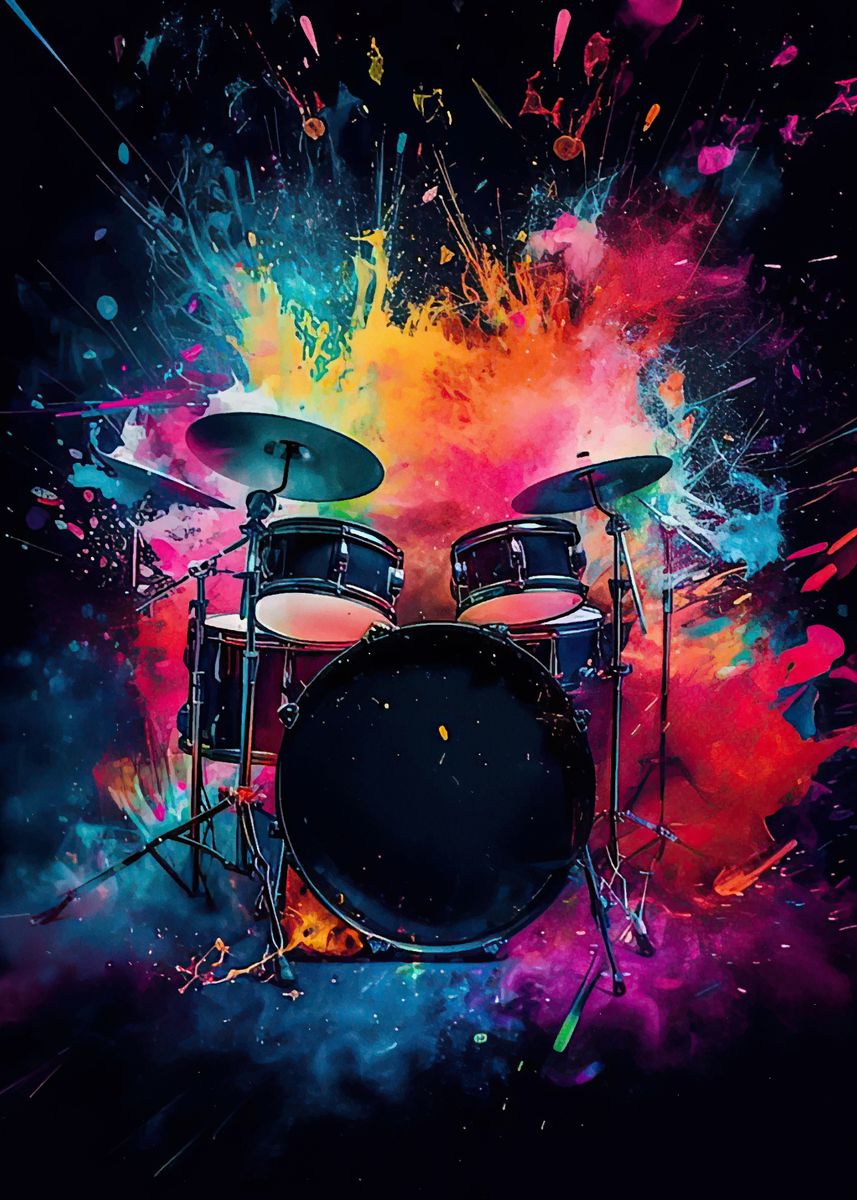 'Drum Set Explosion' Poster, picture, metal print, paint by Leroy ...
