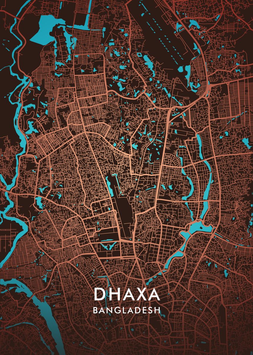 'Dhaka City Map' Poster, picture, metal print, paint by Miracle Studio | Displate