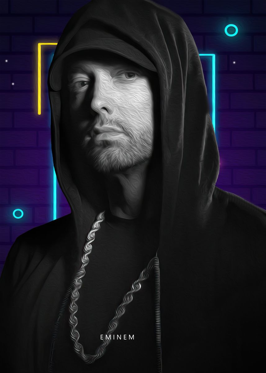'Eminem Neon Portrait' Poster, picture, metal print, paint by Lucky Boy ...