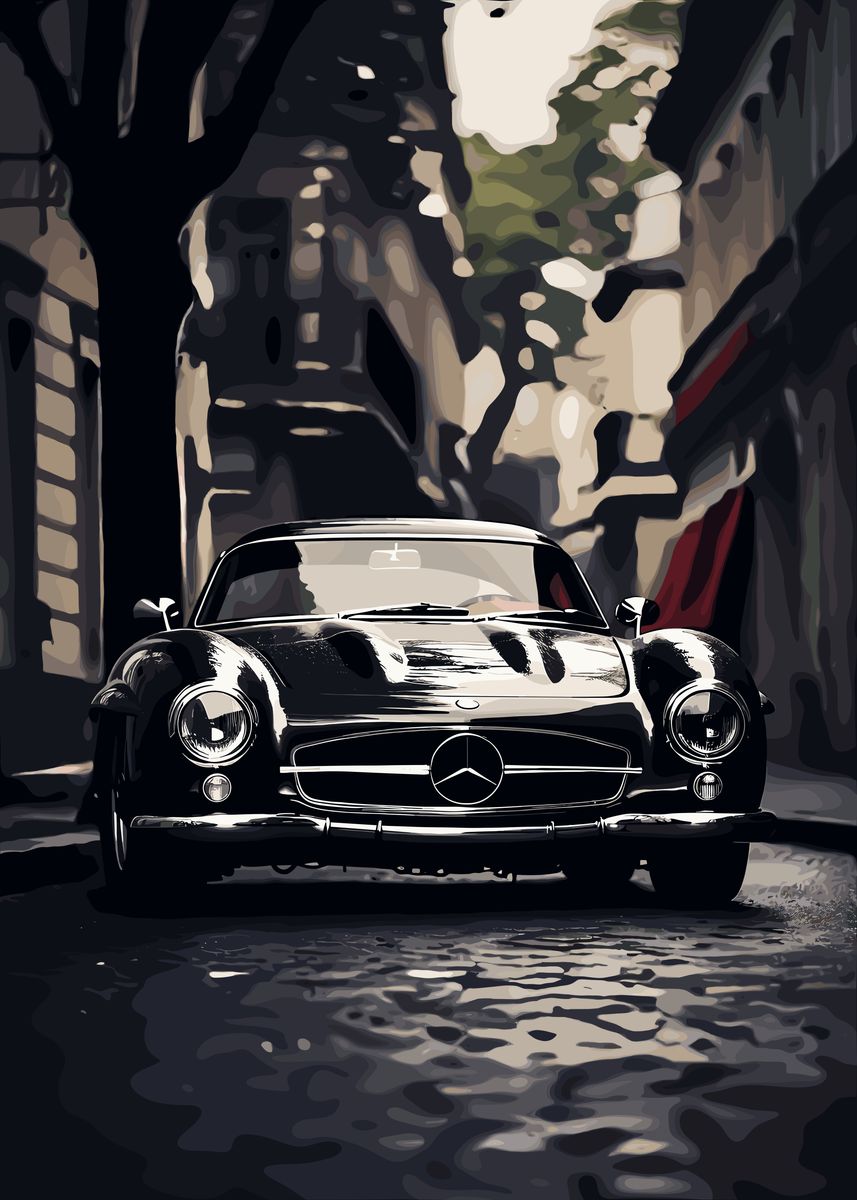 'Black Mercedes 300SL' Poster, picture, metal print, paint by Snoor ...