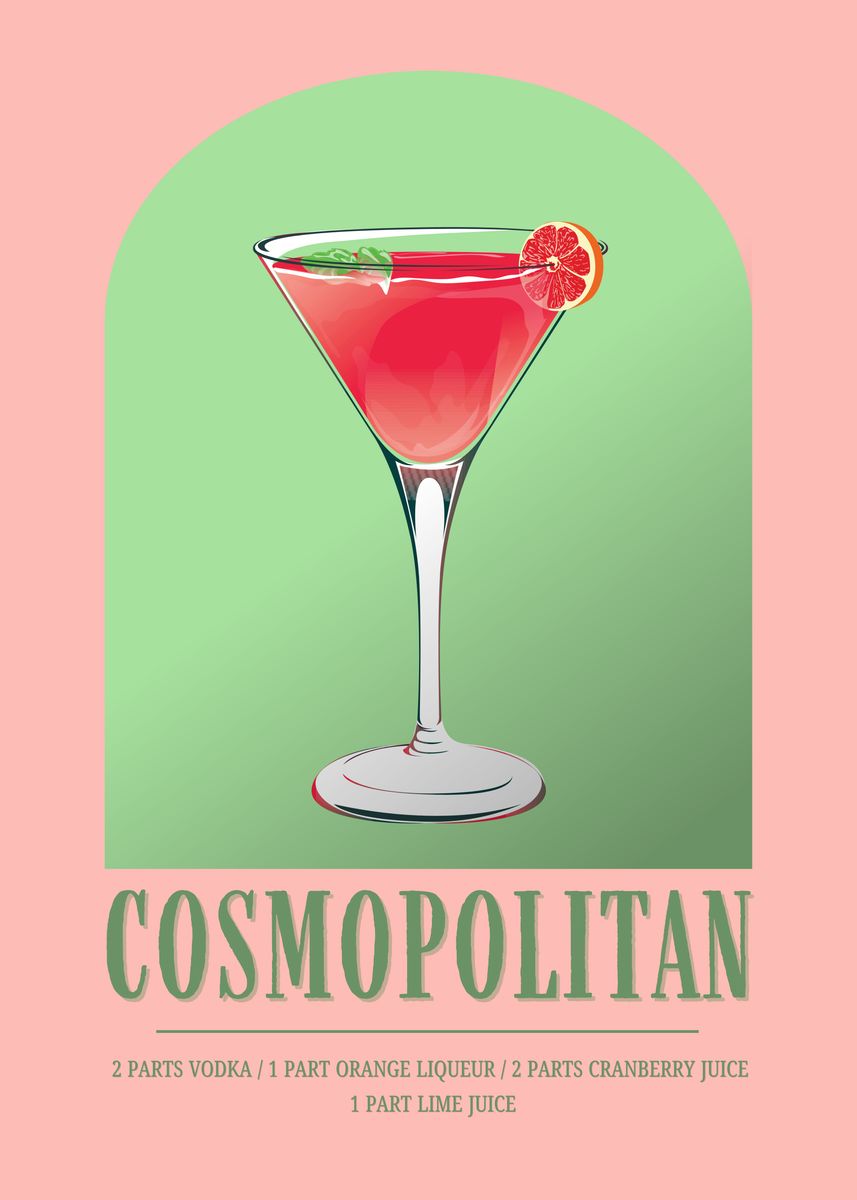'Cosmopolitan Cocktail Recipe' Poster, picture, metal print, paint by ...