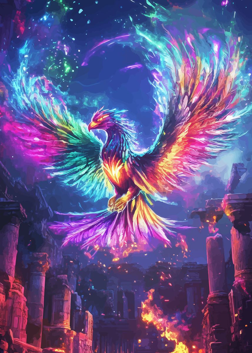 'Rainbow Phoenix Rising' Poster, picture, metal print, paint by ...